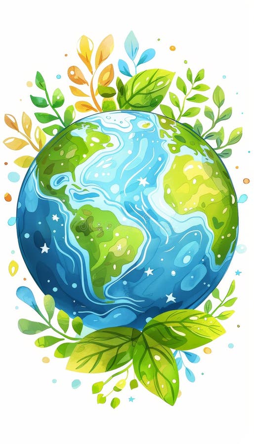 Illustration of Earth Globe with Lush Greenery, Signifying ...