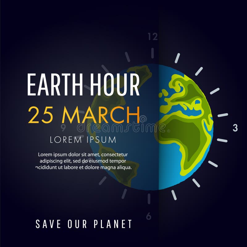 Illustration of Earth Hour. 25 March Stock Vector - Illustration of ...