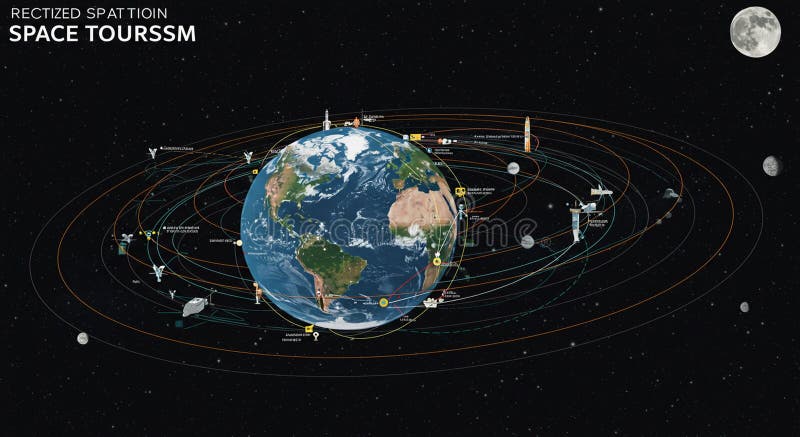 Illustration of Earth in Space, Surrounded by Various Satellites and ...
