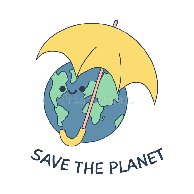 Illustration of the Earth Under a Yellow Umbrella with the Text Save ...