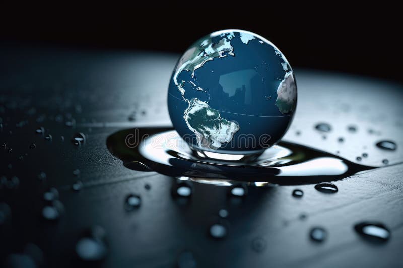 Illustration of Earth in a Water or Rain Drop on a Dark Surface Stock ...