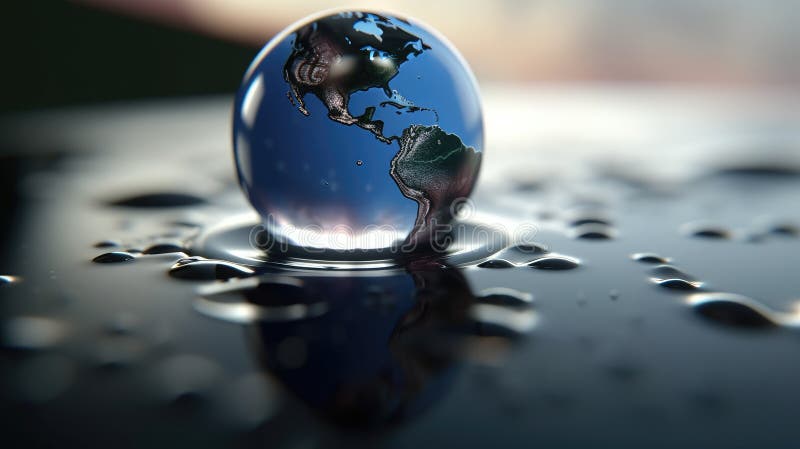 Illustration of Earth in a Water or Rain Drop on a Dark Surface ...