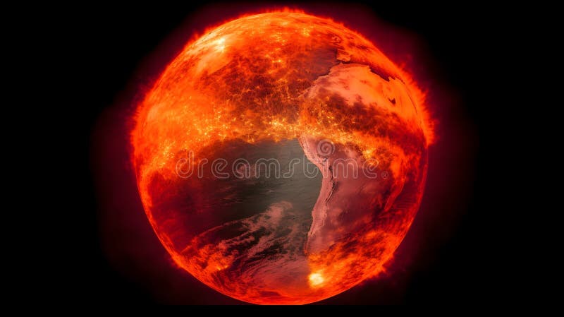 Illustration of the Earth World Globe on Fire or Burning Increasing the ...