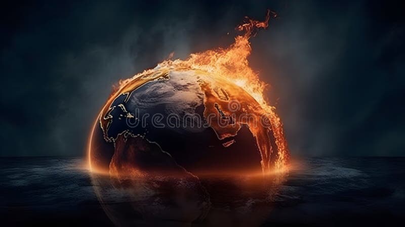Illustration of the Earth World Globe on Fire or Burning Increasing the ...