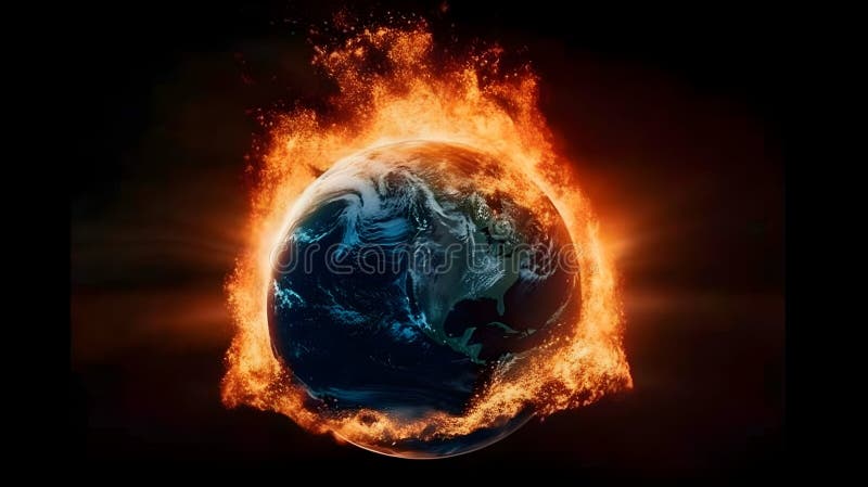 Illustration of the Earth World Globe on Fire or Burning Increasing the ...