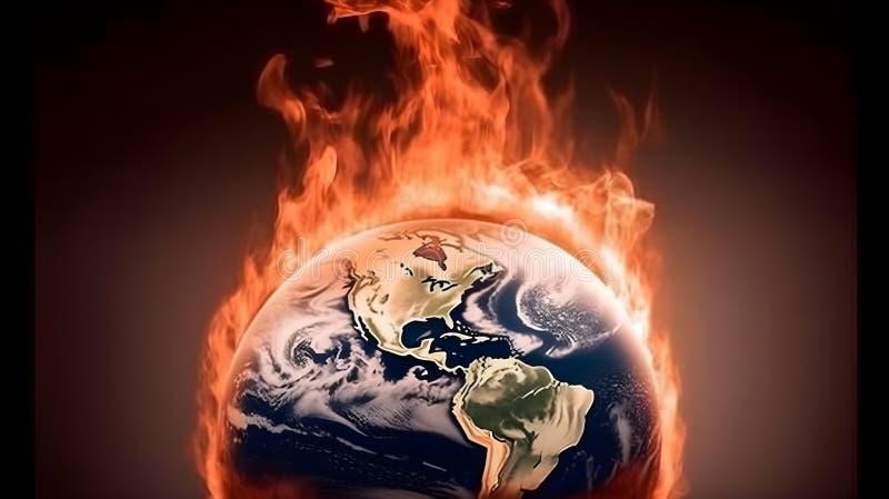 Illustration of the Earth World Globe on Fire or Burning Increasing the ...