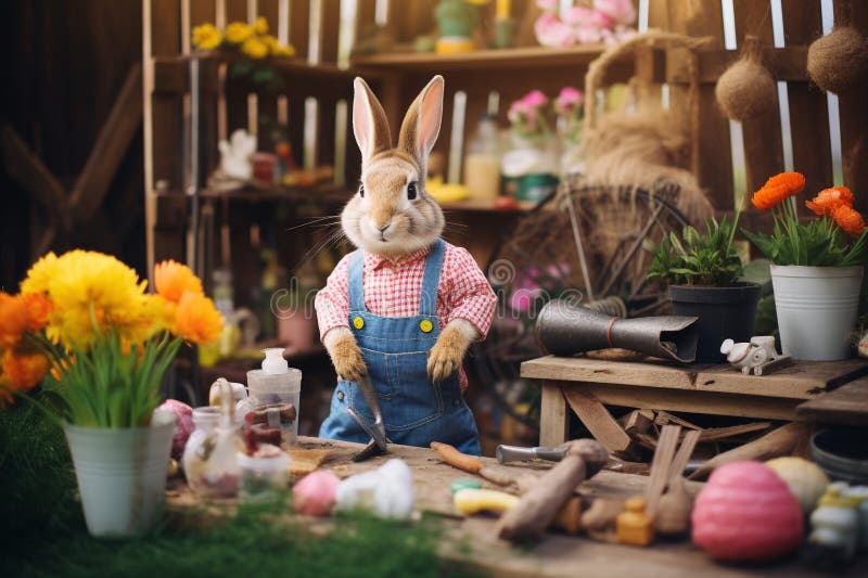 Illustration of a Easter Bunny in the Garden. Generative AI Stock ...