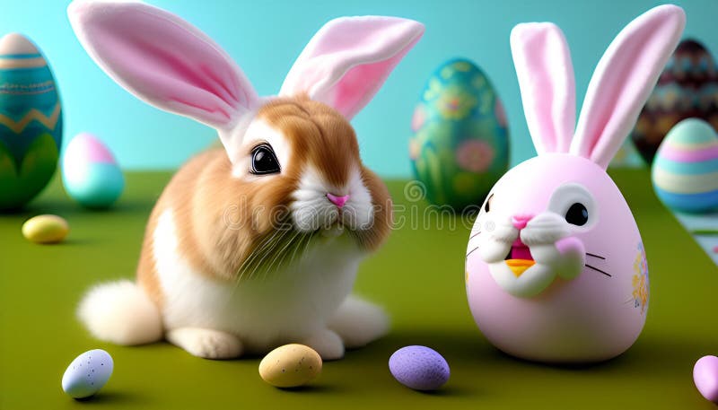 Illustration of Easter Bunny Jumping with Easter Eggs Like a Bunny ...