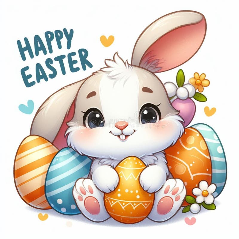 Easter Symbol - Rabbit with Painted Easter Eggs on a White Background ...