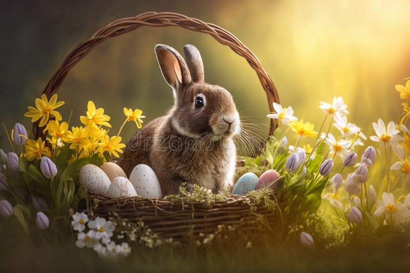 Illustration of an Easter Bunny Sitting in a Basket - Generative AI ...