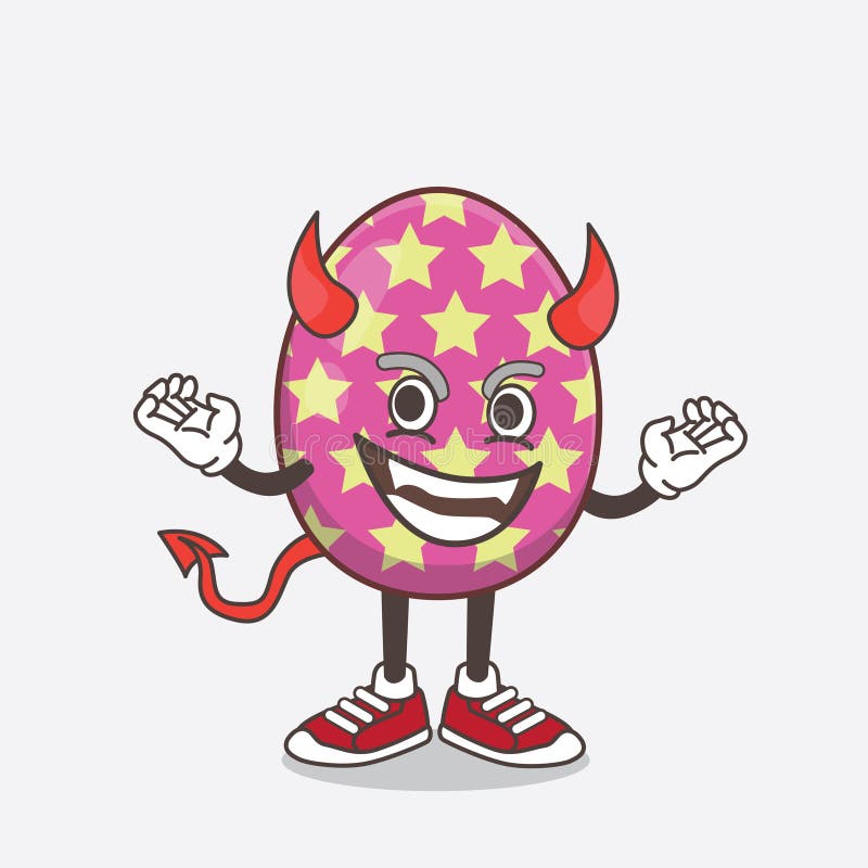 Easter Egg Cartoon Mascot Character As Red Devil with Horns and Tail ...