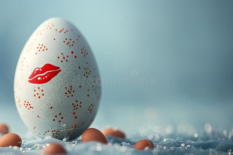 An Easter Egg with Red Lipstick Kiss Marks on it, on a Light Blue ...