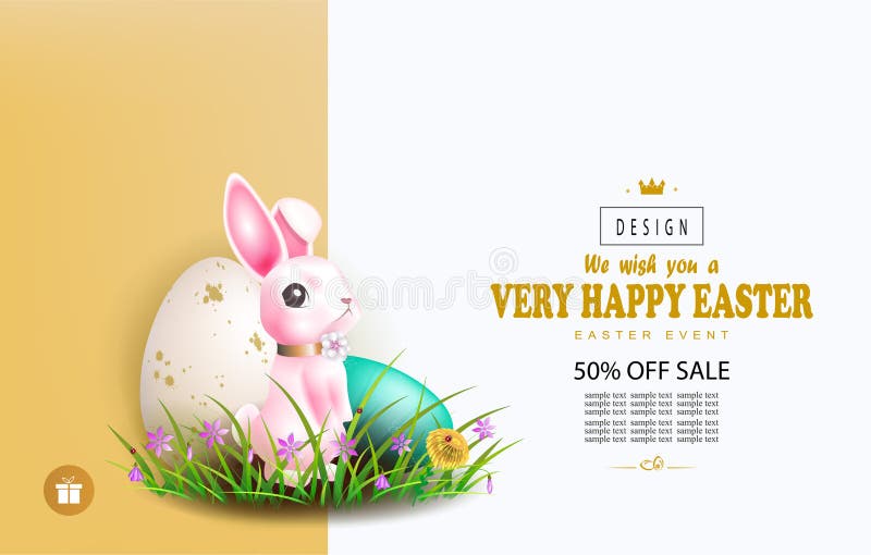 Illustration with Easter Eggs and Pink Cute Rabbit, Design Component ...