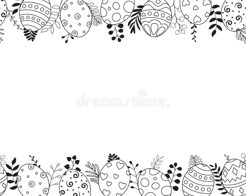 Easter Frame with Easter Eggs Hand Drawn on White Background Stock ...