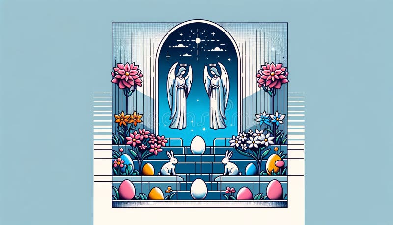 Illustration of Easter Scene Set in Paradise with Angels, Easter Bunny ...