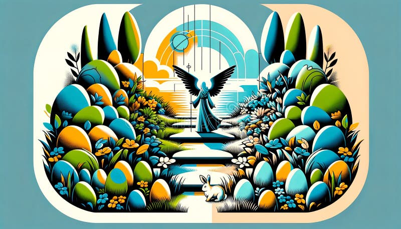 Illustration of Easter Scene Set in Paradise with Christ is Risen ...