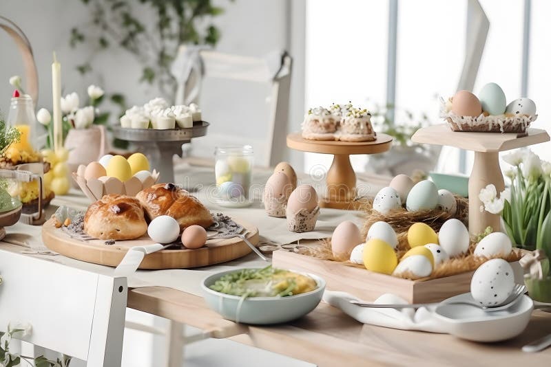 Illustration of Easter Sunday Breakfast with Different Food, Painted ...
