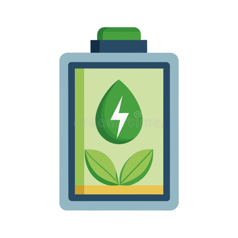 Eco-friendly Battery with Leaf and Lightning Bolt Symbol for Renewable ...