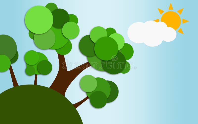 Illustration of Eco Friendly Concept with Trees and Sun Behind the ...