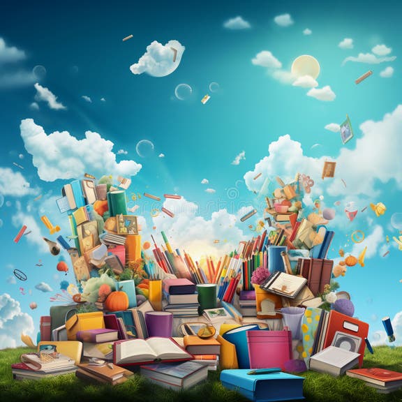 Illustration of Education Concept, Stack of Books with Exclamation Mark ...