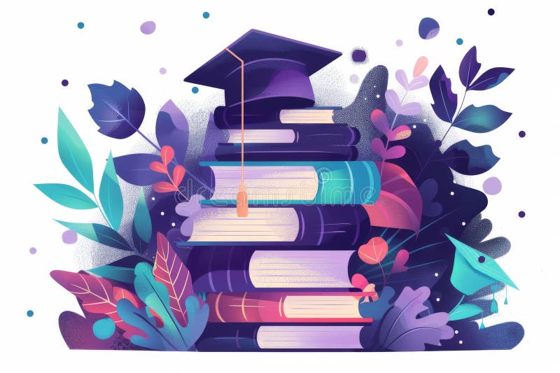 Illustration of Education and Learning Books with Graduation Cap and ...