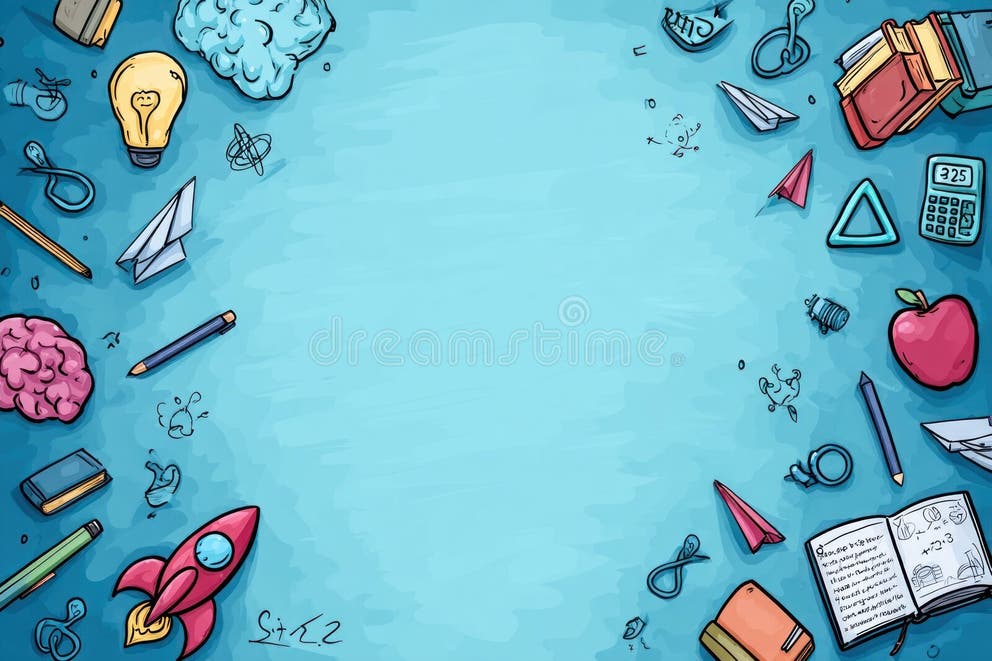 Illustration of Educational Elements, Featuring a Brain, Rocket, and ...