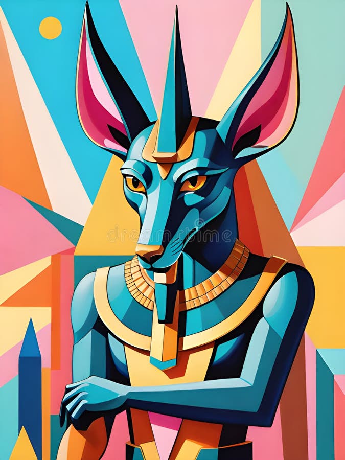 Illustration of Egyptian Sphinx and Egyptian Anubis on Red Background Stock Illustration ...