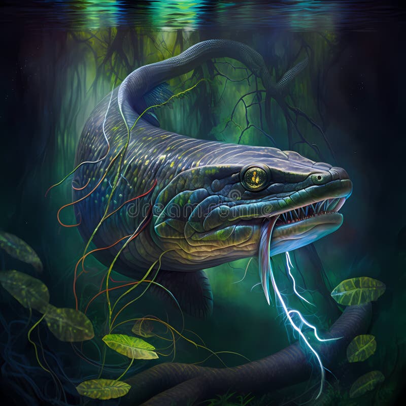 Electric Eel at Rainforest River. Generative AI Stock Illustration ...