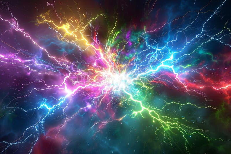 An Electric Explosion, Bright Lightning Bolts Radiating from the Center ...