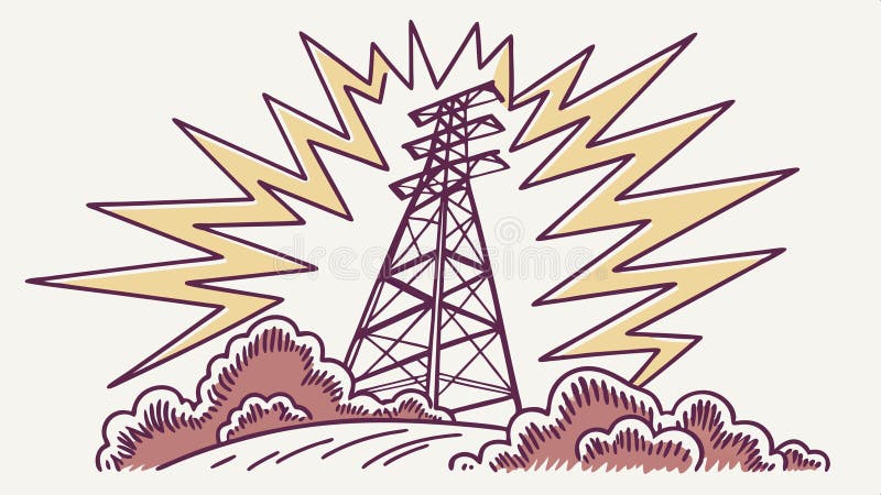 Illustration of an Electrical Tower with Energy Bolts Striking ...