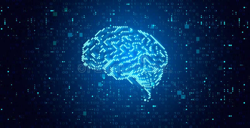 Illustration of Electronic Digital Brain with Lighting Effect. Abstract ...