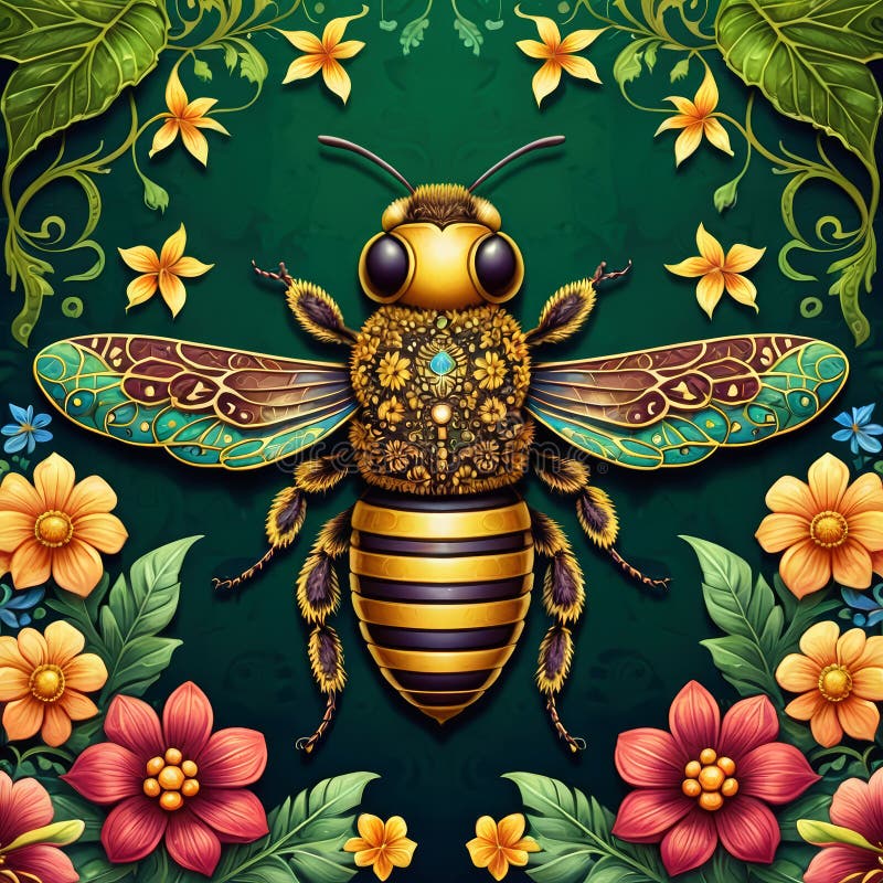 Illustration of an Elegant Bee with Rich, Dark Colors and Ornate ...