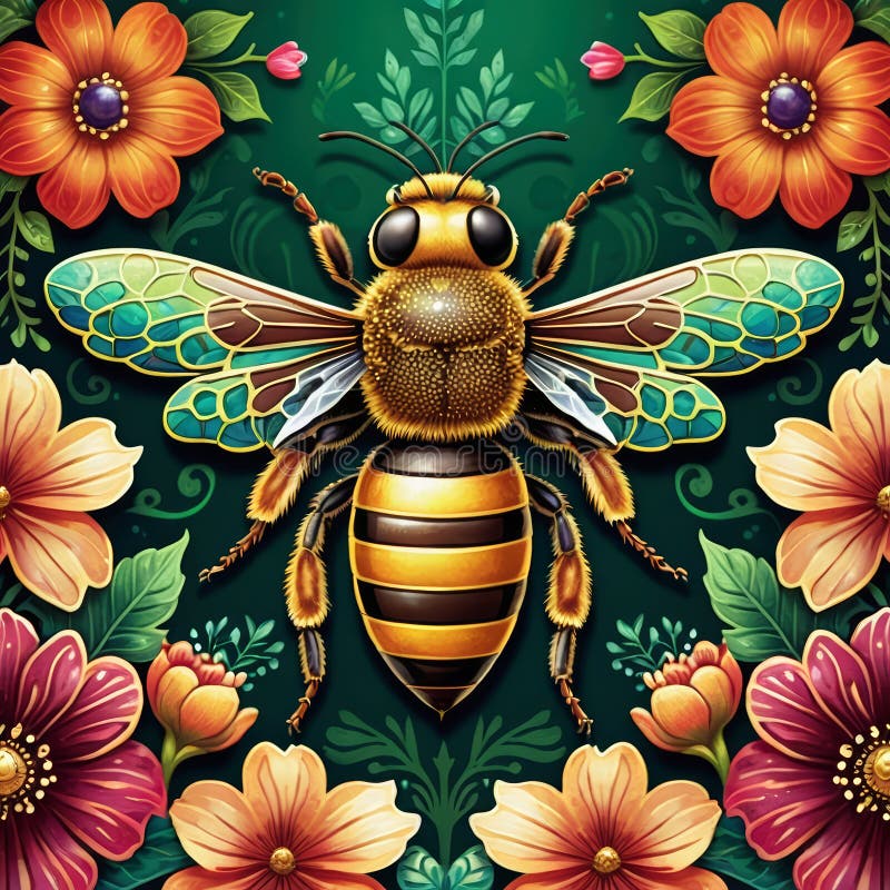 Illustration of an Elegant Bee with Rich, Dark Colors and Ornate ...