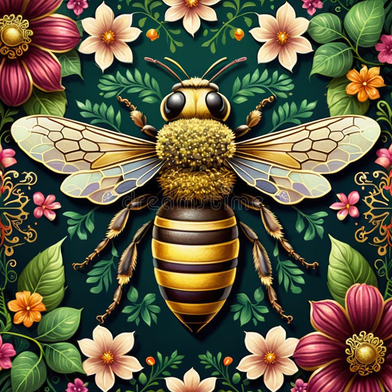 Illustration of an Elegant Bee with Rich, Dark Colors and Ornate ...