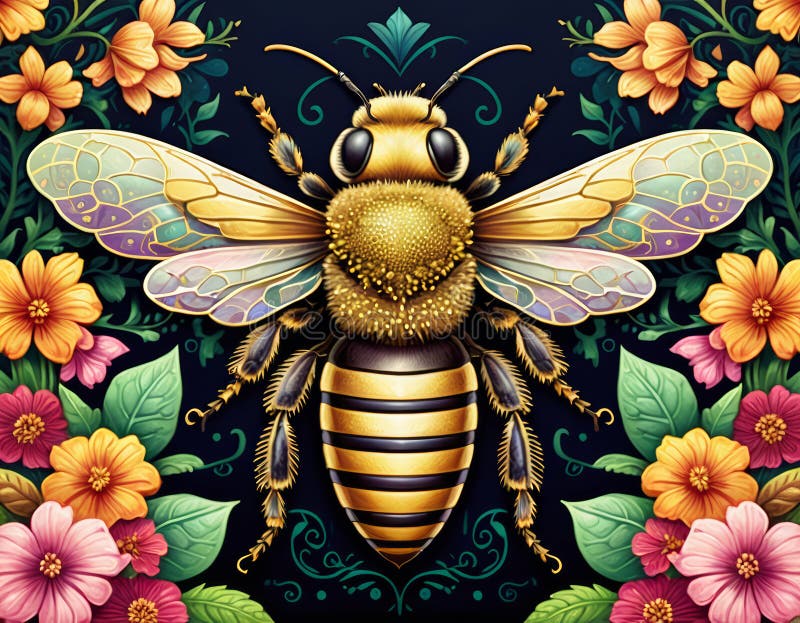 Illustration of an Elegant Bee with Rich, Dark Colors and Ornate ...