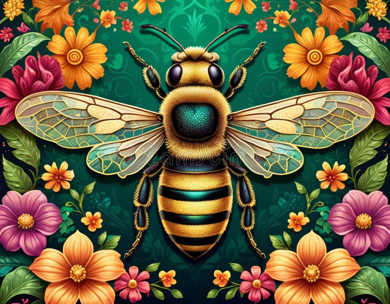 Illustration of an Elegant Bee with Rich, Dark Colors and Ornate ...