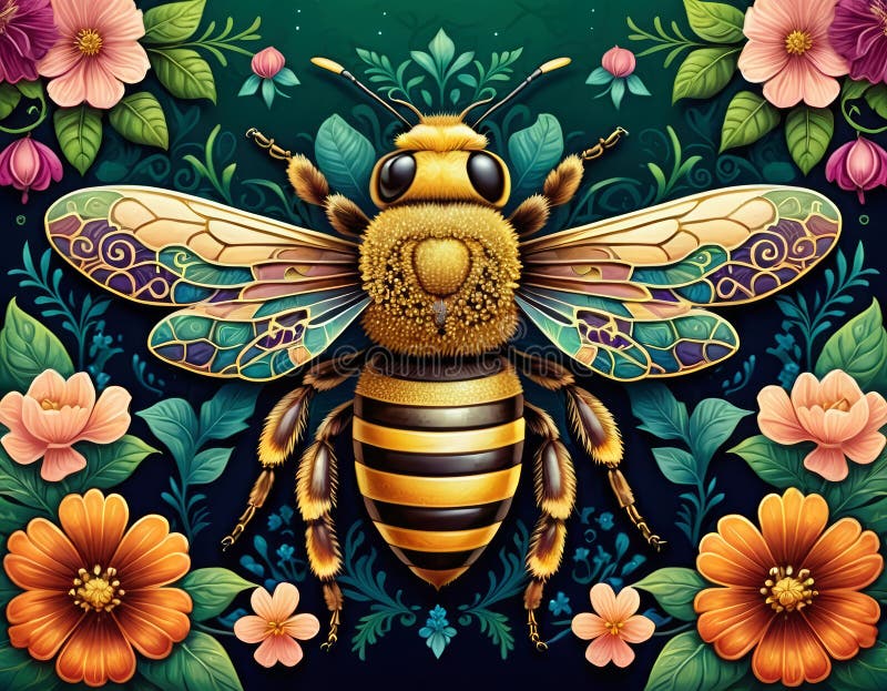 Illustration of an Elegant Bee with Rich, Dark Colors and Ornate ...