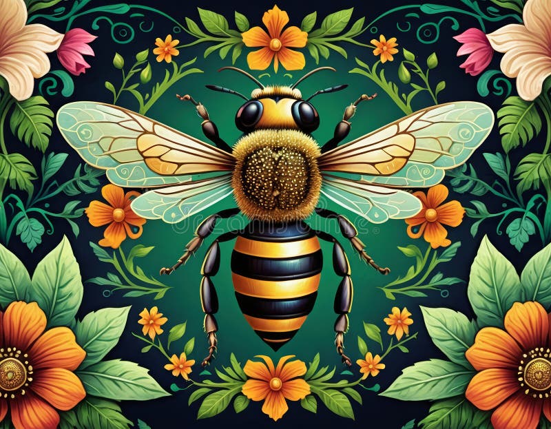 Illustration of an Elegant Bee with Rich, Dark Colors and Ornate ...