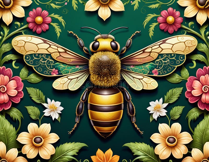 Illustration of an Elegant Bee with Rich, Dark Colors and Ornate ...
