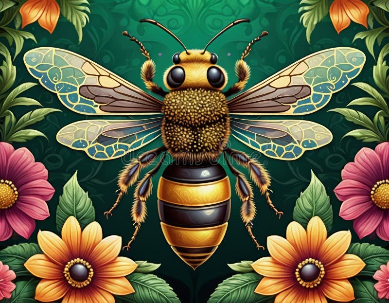 Illustration of an Elegant Bee with Rich, Dark Colors and Ornate ...