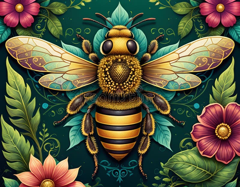 Illustration of an Elegant Bee with Rich, Dark Colors and Ornate ...