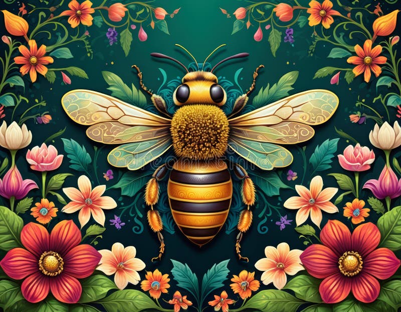 Illustration of an Elegant Bee with Rich, Dark Colors and Ornate ...