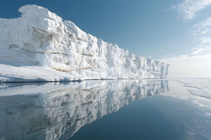Elegant a Huge White Ice Wall Reflects in the Water of the Arctic Ocean ...