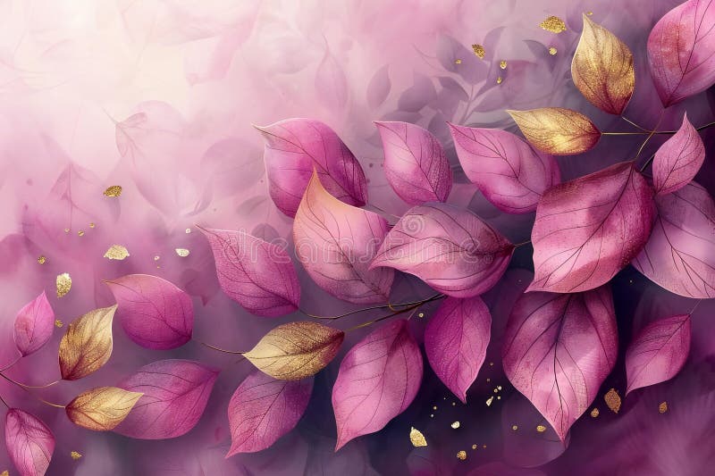 Elegant Pink and Gold Pastel Leaves Background Presentation Design ...