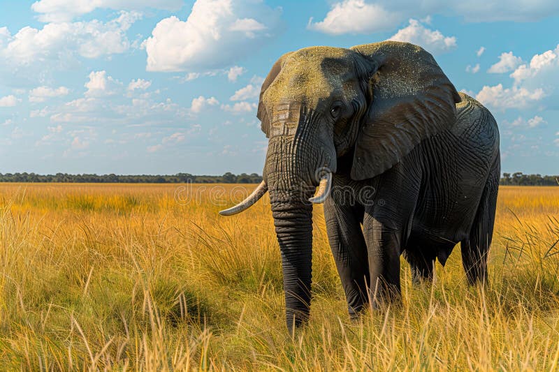 Illustration of Elephant Standing There in the Grass with Their Trunks ...