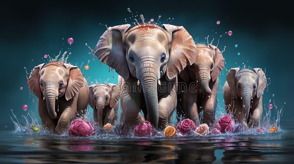 Illustration of Elephants Using Their Trunks To Play Stock Photo ...
