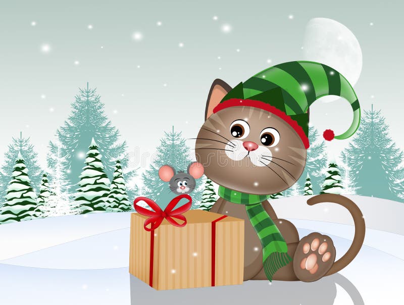 Illustration of Elf Cat with Christmas Gift Stock Illustration ...