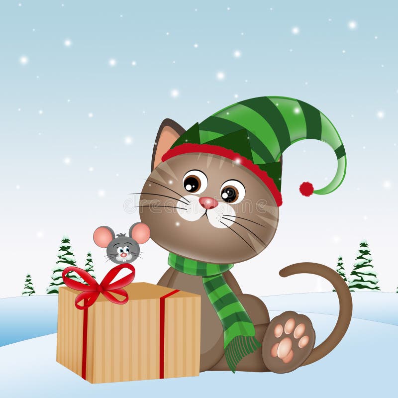 Illustration of Elf Cat in the Snow Stock Illustration - Illustration ...