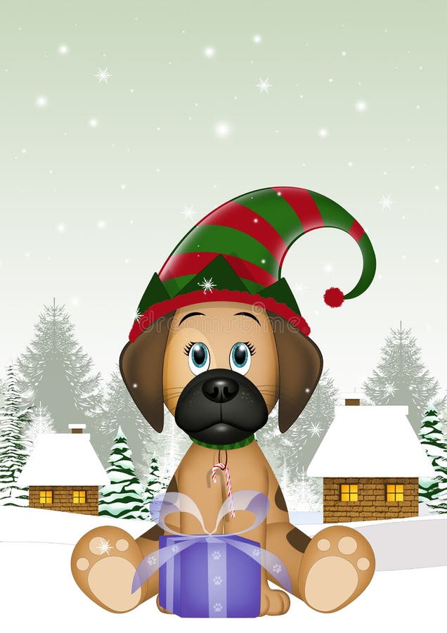Illustration of elf dog stock illustration. Illustration of present ...