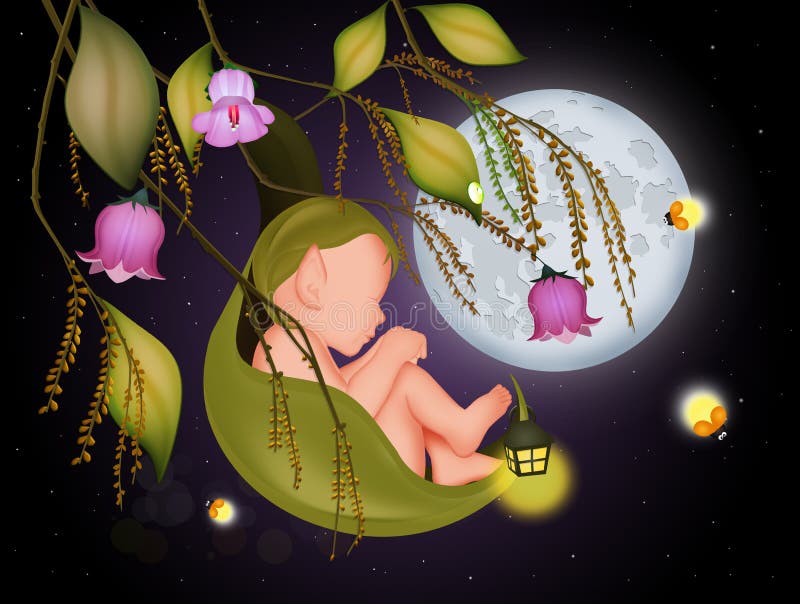 Elf on the leaf stock vector. Illustration of childhood - 44151527